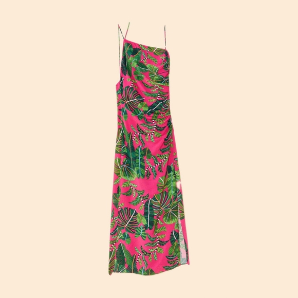 FARM Rio | Dresses | Nwt Farm Rio Pink Leaves Midi Dress | Poshmark